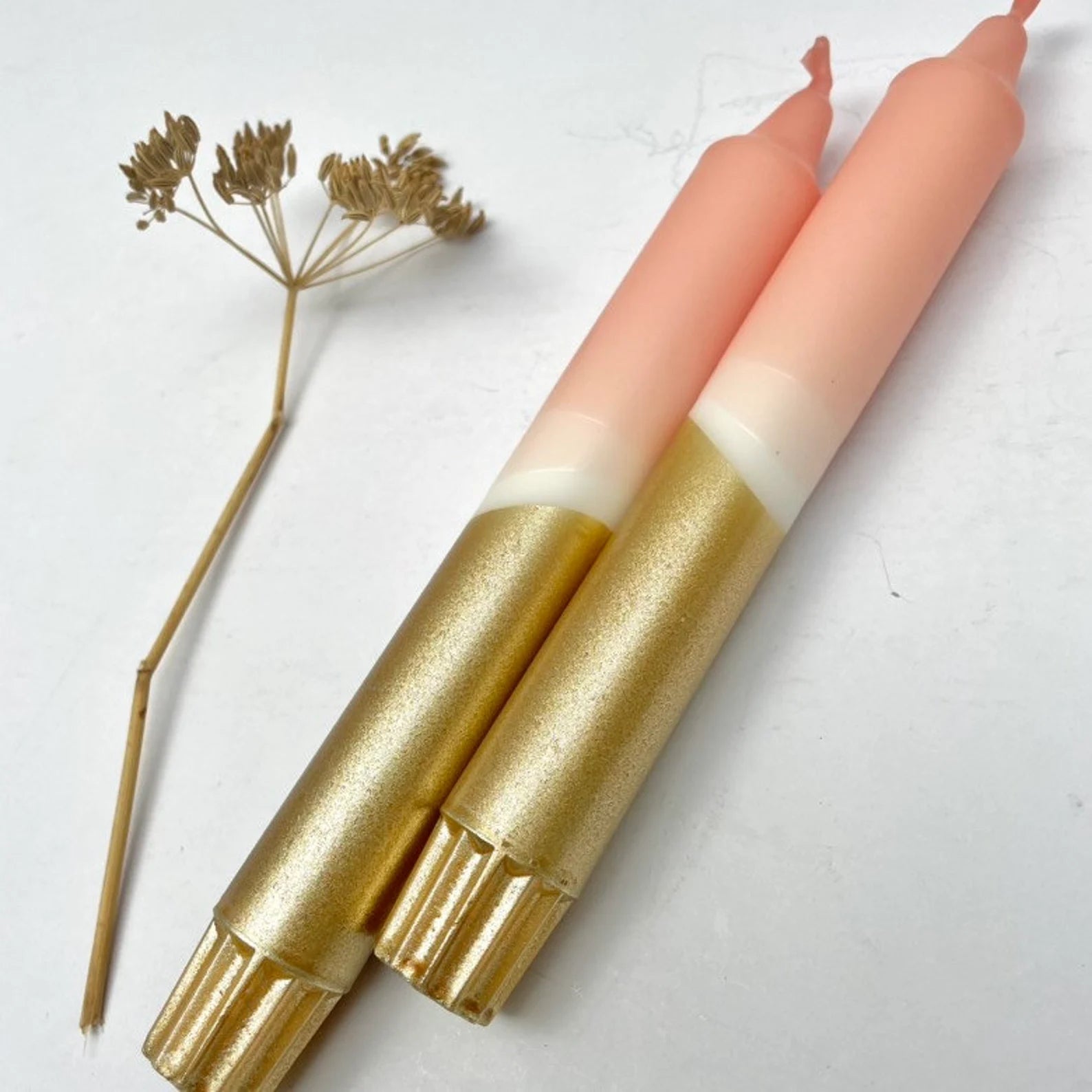Hand Dip-Dyed Candles (Blush pink & gold dip) | PIQUE