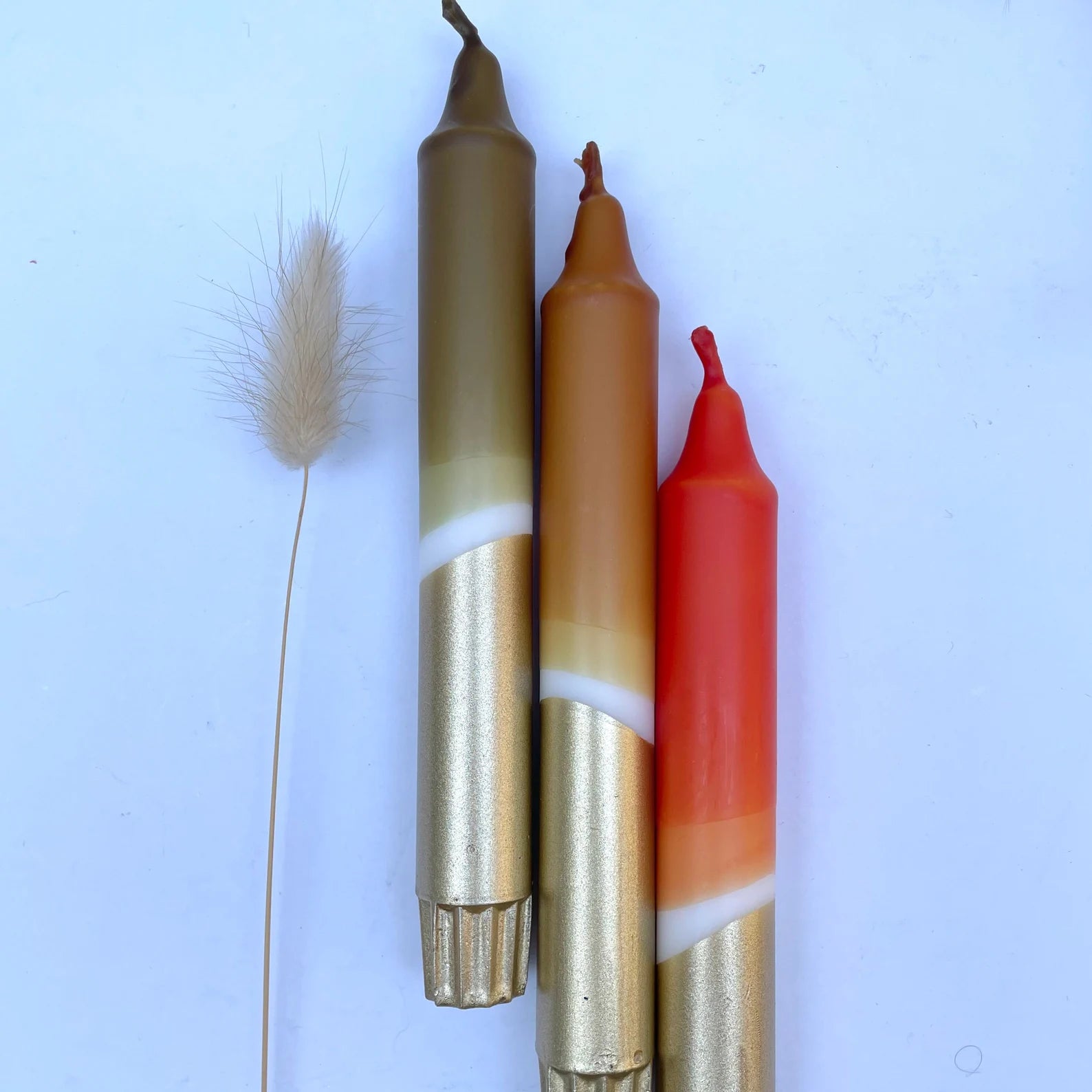 Hand Dip-Dyed Candles (Olive, Rust, Caramel ) x 3 | PIQUE